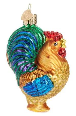 OLD WORLD CHRISTMAS Rooster Ornament - Gold/blue/red