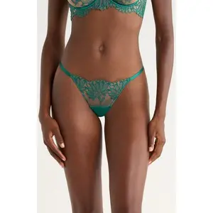 Bluebella Amaris Embroidered Satin & Tulle Thong - Aventurine Green/sheer