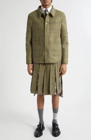 Thom Browne Tartan Pleated Wool Backstrap Skirt