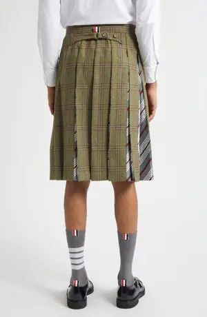 Thom Browne Tartan Pleated Wool Backstrap Skirt