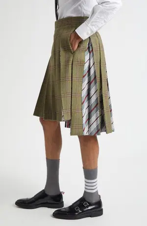Thom Browne Tartan Pleated Wool Backstrap Skirt