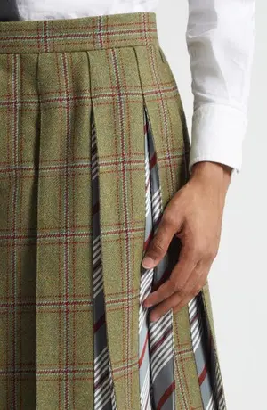 Thom Browne Tartan Pleated Wool Backstrap Skirt