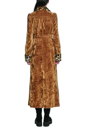 Anna Sui Velour Coat With Faux Fur Trim