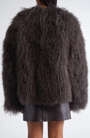STAND STUDIO Curly Genuine Shearling Jacket - Dark Grey