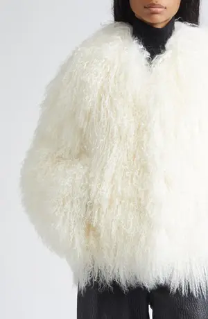 STAND STUDIO Curly Genuine Shearling Jacket - Off White