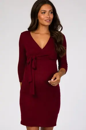 PINKBLUSH Brushed Knit Wrap Fitted Nursing Dress