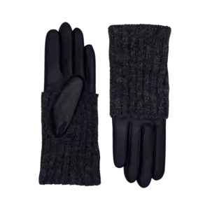 AGNELLE Polka Leather And Alpaca Gloves - Tnoir/noir