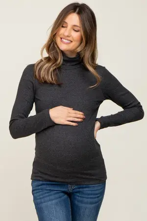 PINKBLUSH Ribbed Mock Neck Long Sleeve Top