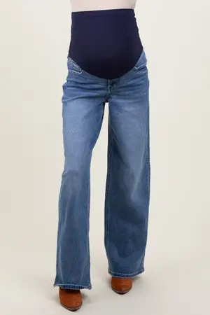 PINKBLUSH Washed Wide Leg Maternity Jeans