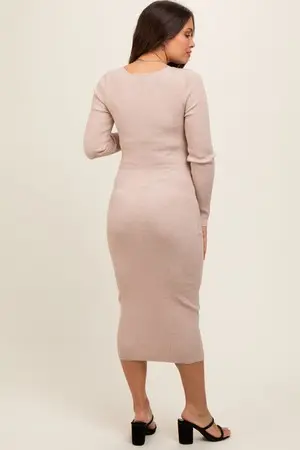PINKBLUSH Fitted Long-sleeve Maternity Dress - Beige