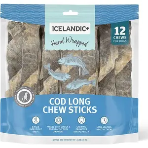 ICELANDIC+ Cod Skin 10" Long Dog Chew Sticks Treat - Multicolored