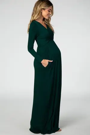 PINKBLUSH Long Sleeve Maternity Nursing Maxi Dress