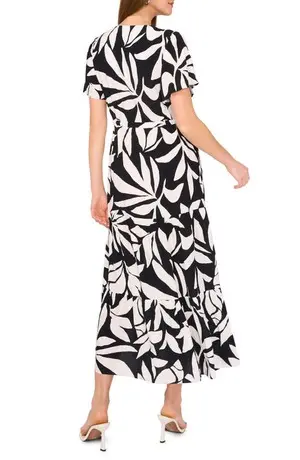 Vince Camuto Printed Flutter Sleeve Maxi Dress