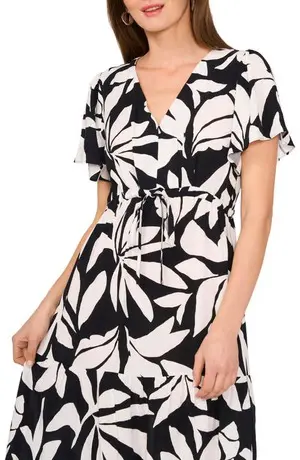 Vince Camuto Printed Flutter Sleeve Maxi Dress