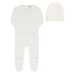 ELY'S & CO. Velour Embroidered Floral Footie And Beanie Set - Ivory Girl