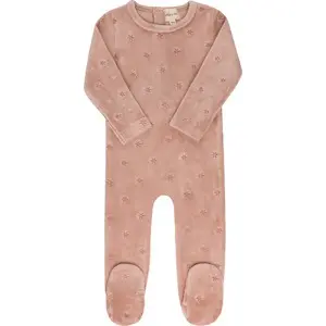 ELY'S & CO. Velour Embroidered Floral Footie - Pink