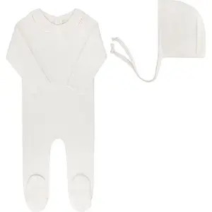 ELY'S & CO. Ribbed Footie And Bonnet Set - Ivory Boy