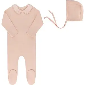 ELY'S & CO. Ribbed Footie And Bonnet Set - Pink