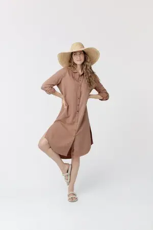 CABANA LIFE Gauze Button Down Shirt Dress - Sand