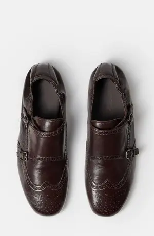 SCAROSSO Double Monk Strap Shoes - Dark Brown - Calf
