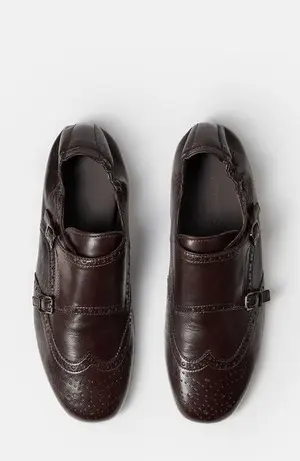 SCAROSSO Double Monk Strap Shoes - Dark Brown - Calf