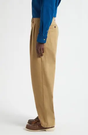 NOAH Double Pleat Cotton Herringbone Trousers