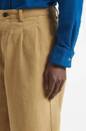 NOAH Double Pleat Cotton Herringbone Trousers