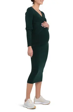 RIPE MATERNITY Heidi Long Sleeve Maternity/nursing Dress - Forest