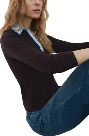 Mango Mixed Media Collar Sweater