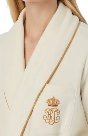 Ralph Lauren Monogram Fleece Robe - Cream