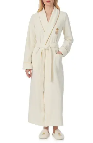 Ralph Lauren Monogram Fleece Robe - Cream