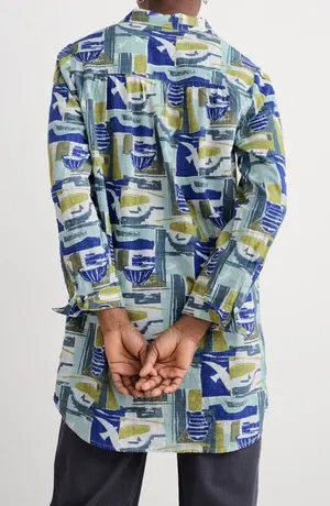 SEASALT CORNWALL Abstract Print Cotton Blend Button-up Shirt - Windowscape Sketch Chalk