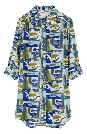 SEASALT CORNWALL Abstract Print Cotton Blend Button-up Shirt - Windowscape Sketch Chalk