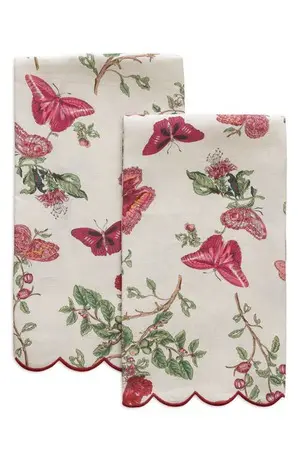 MATOUK Baudin Butterfly Set Of 2 Linen Guest Towels - Ruby