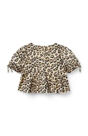 Janie And Jack Leopard Puff Sleeve Peplum Top