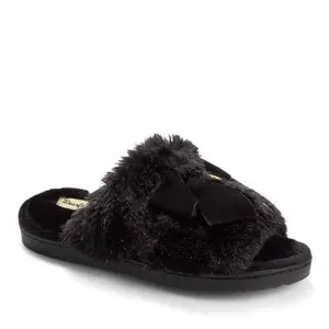 DEARFOAMS Bianca Pile Slide Slipper With Bow - Black
