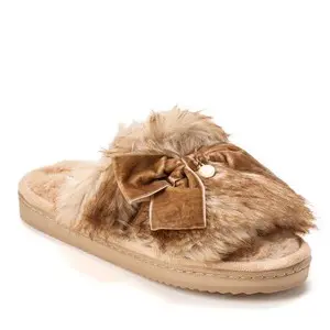 DEARFOAMS Bianca Pile Slide Slipper With Bow - Natural