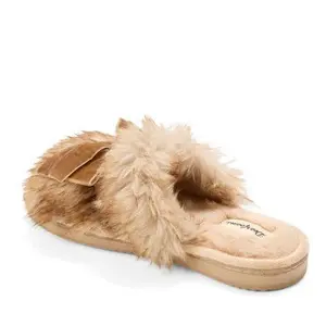 DEARFOAMS Bianca Pile Slide Slipper With Bow - Natural
