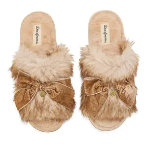DEARFOAMS Bianca Pile Slide Slipper With Bow - Natural