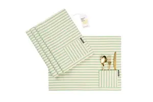 MEEMA Cotton Cloth Placematsset Of 4 - Pinstriped Sage Green