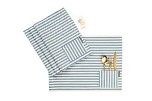 MEEMA Cotton Cloth Placematsset Of 4 - Striped - Blue