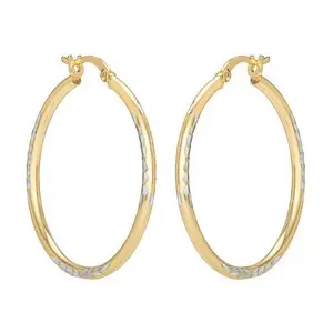 HOT SILVER Round Hoop Sterling Silver Earrings - Gold