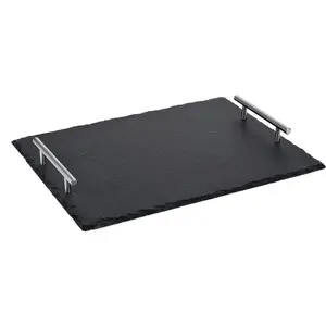 WOLFGANG PUCK Slate Tray With Stainless Steel Handles - Black