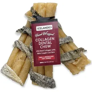 ICELANDIC+ Beef Collagen Dental Chew Stick Wrapped With Fish 4" Dog Treat - Multicolored