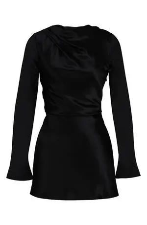 House Of Cb Satin Long-sleeve Mini Dress With Open Back