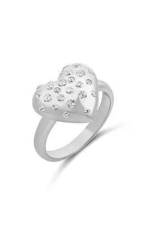 SHYMI Scattered Stone Puffy Heart Ring - Silver