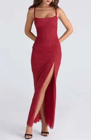 House Of Cb Lini Sleeveless Mesh Gown - Red