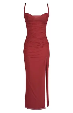 House Of Cb Lini Sleeveless Mesh Gown - Red