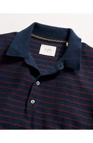 Billy Reid Texture Stripe Polo Sweater - Carbon Blue