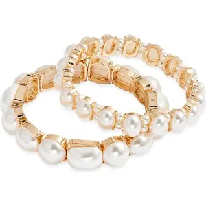 Nordstrom Set Of Faux Pearl Stretch Bracelets - White- Gold